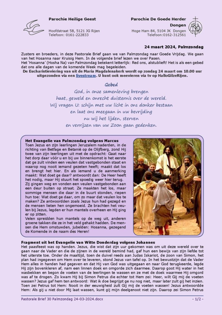 Pastorale Brief 30 van 24 maart - Parochie Heilige Geest